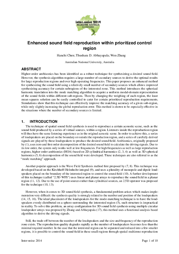 Pdf Enhanced Sound Field Reproduction Within Prioritized Control Region