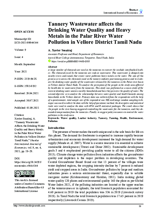 (PDF) Tannery Wastewater affects the Drinking Water Quality and Heavy ...
