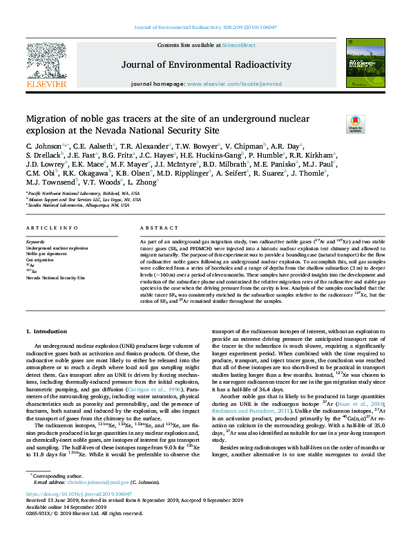 (PDF) Migration of noble gas tracers at the site of an underground ...