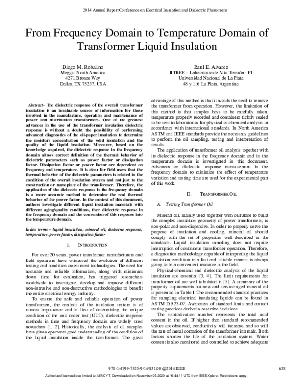 (PDF) From frequency domain to temperature domain of transformer liquid insulation