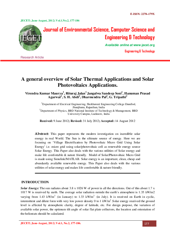 (PDF) A general overview of Solar Thermal Applications and Solar ...