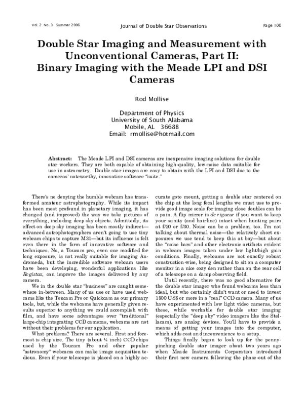 (PDF) Double Star Imaging and Measurement with Unconventional Cameras ...