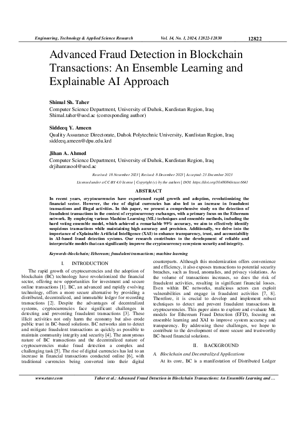 Pdf Advanced Fraud Detection In Blockchain Transactions An Ensemble Learning And Explainable