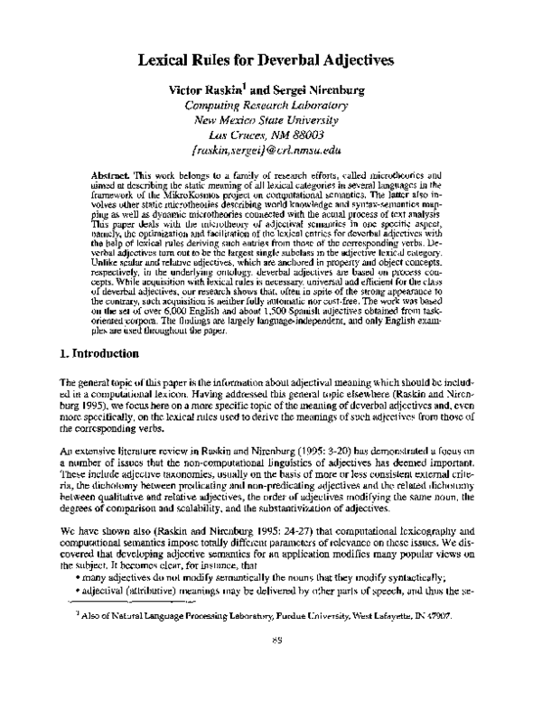 (PDF) Lexical Rules for Deverbal Adjectives
