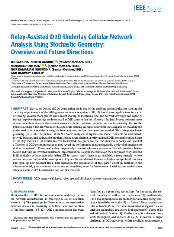 (PDF) Relay-Assisted D2D Underlay Cellular Network Analysis Using Stochastic Geometry: Overview ...