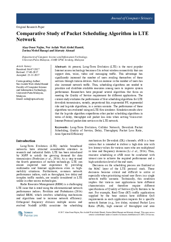 (PDF) Comparative Study of Packet Scheduling Algorithm in LTE Network