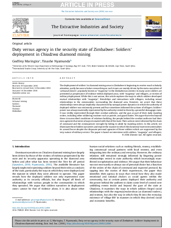 (PDF) Duty versus agency in the security state of Zimbabwe: Soldiers ...