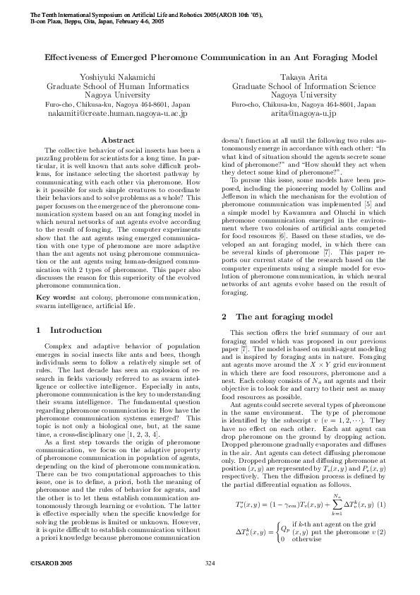 Pdf Effectiveness Of Emerged Pheromone Communication In An Ant