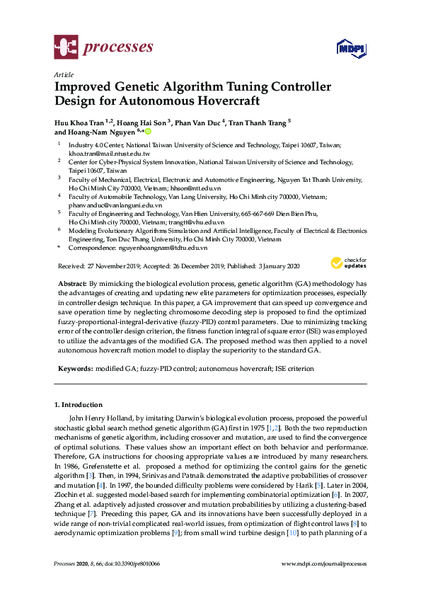 Pdf Improved Genetic Algorithm Tuning Controller Design For Autonomous Hovercraft