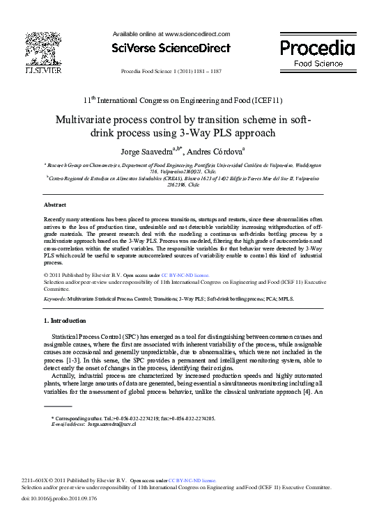 Pdf Multivariate Process Control By Transition Scheme In Soft Drink Process Using 3 Way Pls