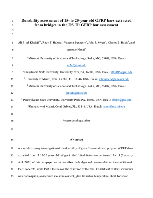 (PDF) Durability Assessment of 15- to 20-Year-Old GFRP Bars Extracted ...