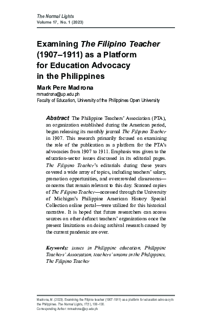 (PDF) Examining The Filipino Teacher (1907-1911) as a Platform for ...