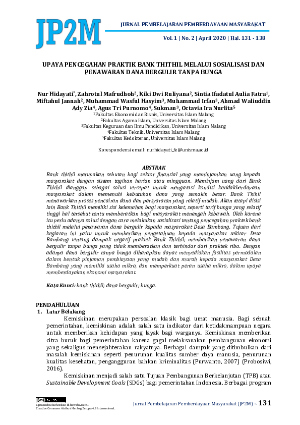 (PDF) Upaya Pencegahan Praktik Bank Thithil Melalui Sosialisasi dan ...