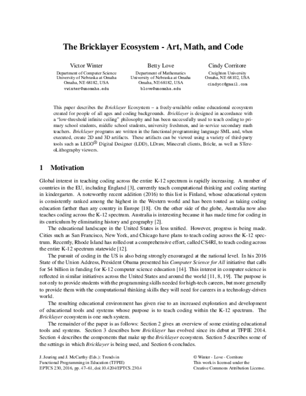 (PDF) The Bricklayer Ecosystem - Art, Math, and Code