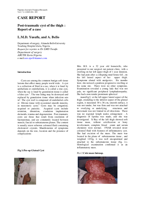 (PDF) Post-traumatic cyst of the thigh: Report of a case