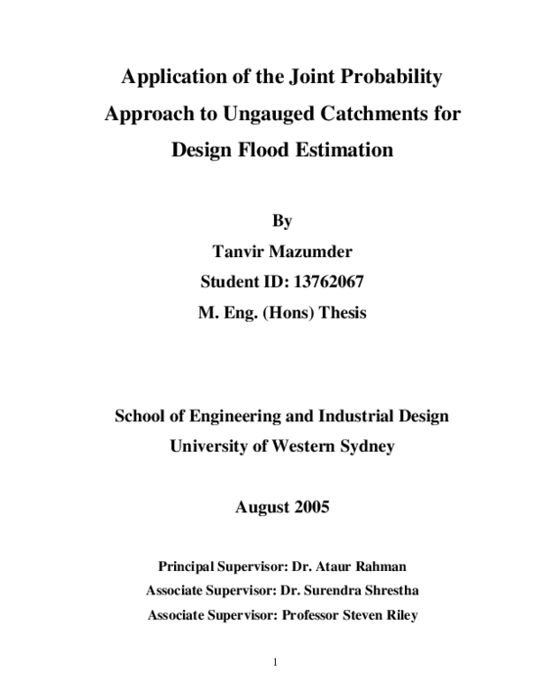 (PDF) Application of the joint probability approach to ungauged catchments for design flood ...