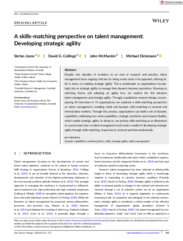 (PDF) A skills-matching perspective on talent management: Developing ...