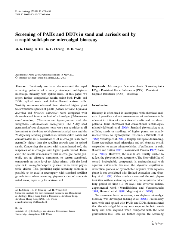 (PDF) Screening of PAHs and DDTs in sand and acrisols soil by a rapid ...