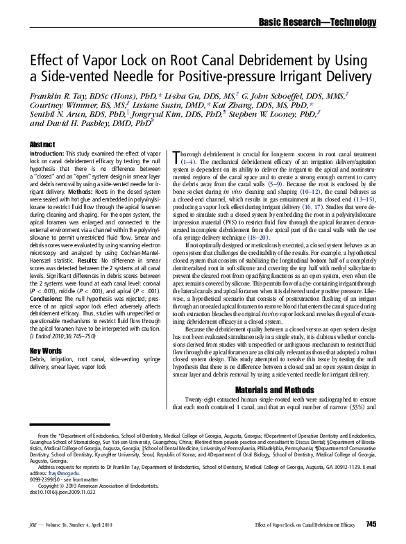 (PDF) Effect of vapor lock on root canal debridement by using a side ...