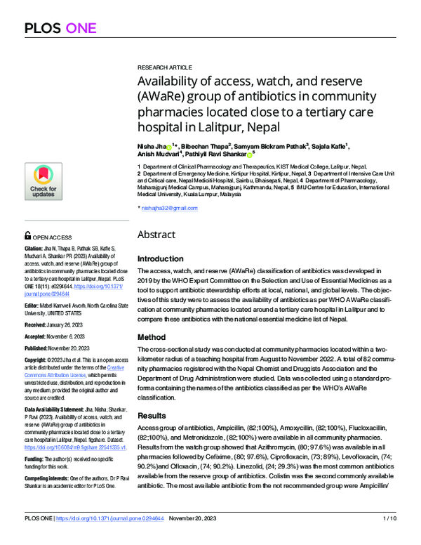 (PDF) Availability of access, watch, and reserve (AWaRe) group of ...