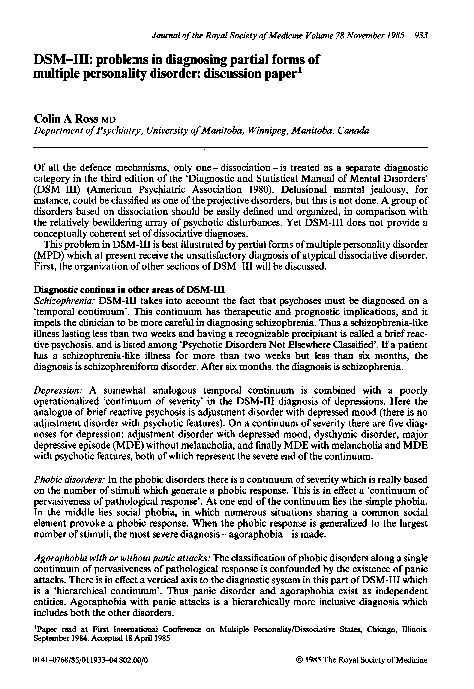 (PDF) DSM-III: Problems in Diagnosing Partial Forms of Multiple ...