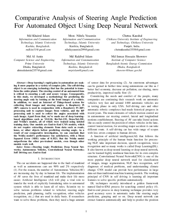 (PDF) Comparative Analysis of Steering Angle Prediction For Automated ...
