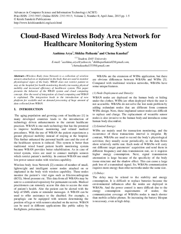 (PDF) Cloud-Based Wireless Body Area Network for Healthcare Monitoring System