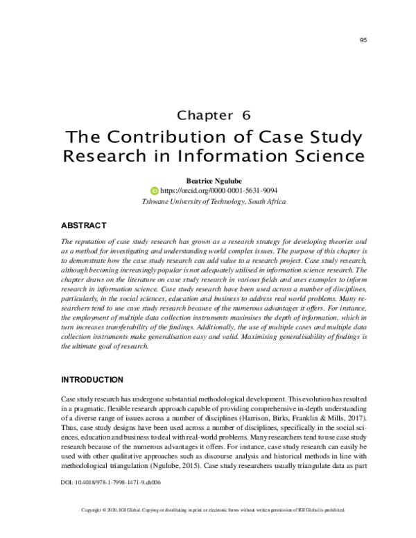 (PDF) The Contribution of Case Study Research in Information Science