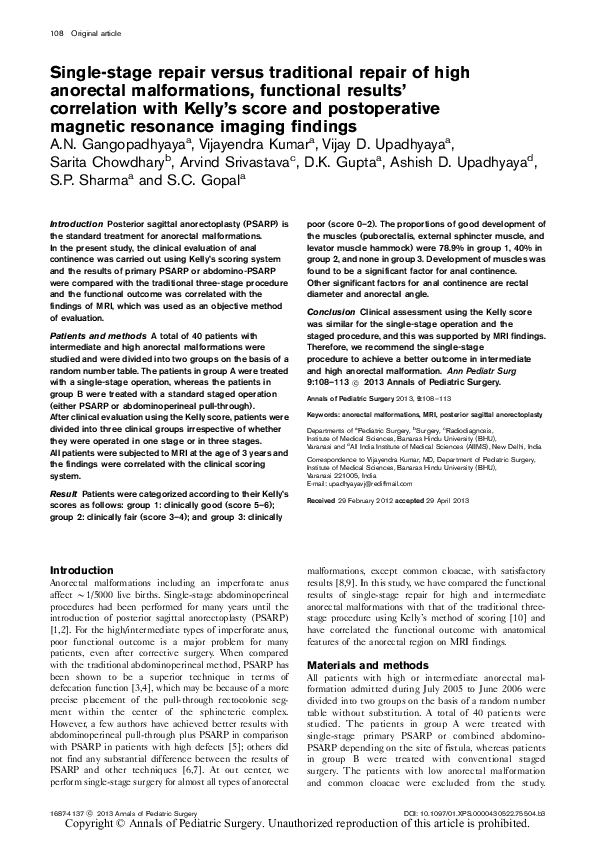 (PDF) Single-stage repair versus traditional repair of high anorectal ...