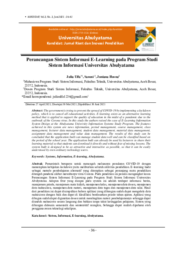 (PDF) Perancangan Sistem Informasi E-Learning pada Program Studi Sistem ...