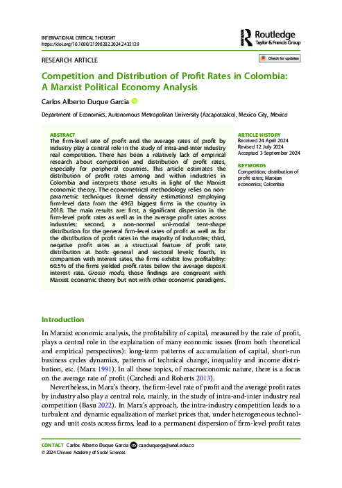 (PDF) Competition and distribution of profit rates in Colombia: A ...