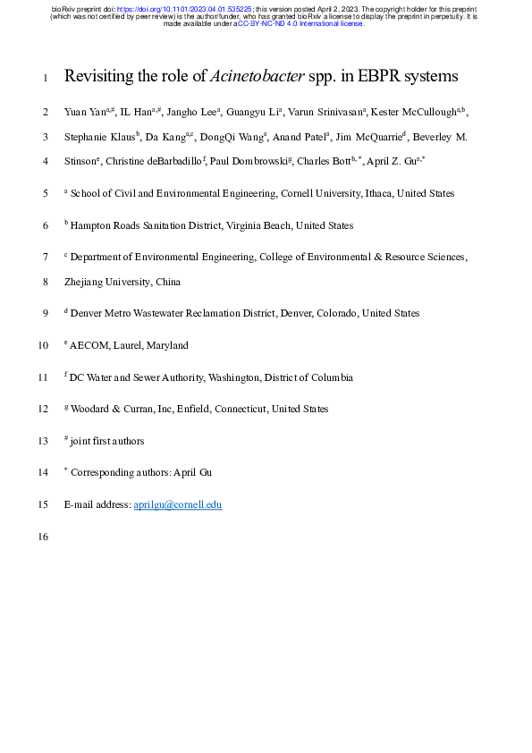 (PDF) Revisiting the role of Acinetobacter spp. in EBPR systems