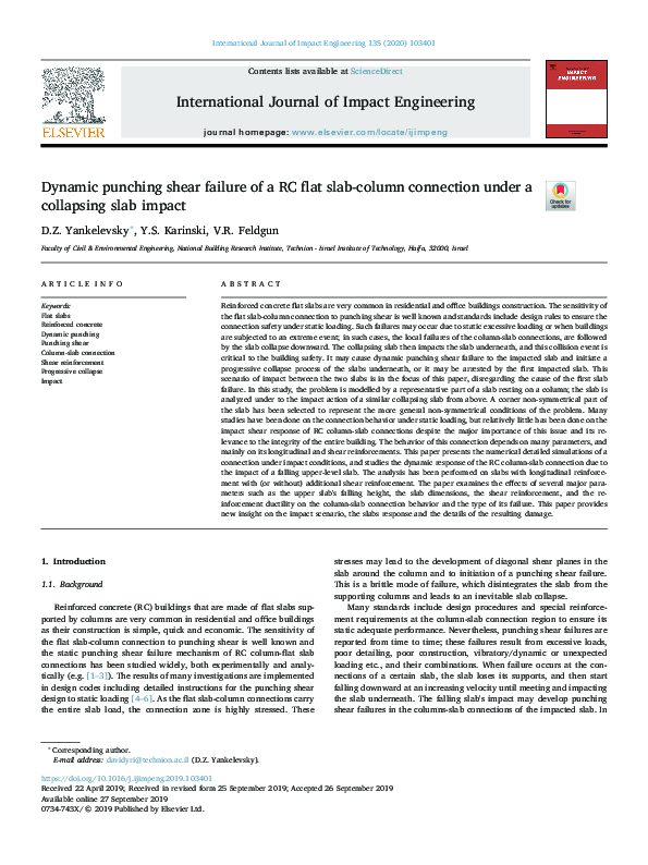 (PDF) Dynamic punching shear failure of a RC flat slab-column connection under a collapsing slab ...