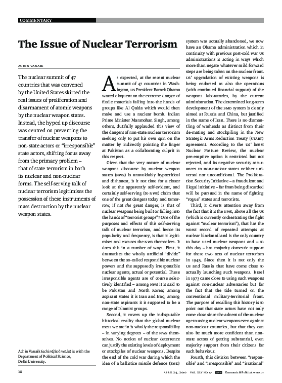 (PDF) The Issue of Nuclear Terrorism