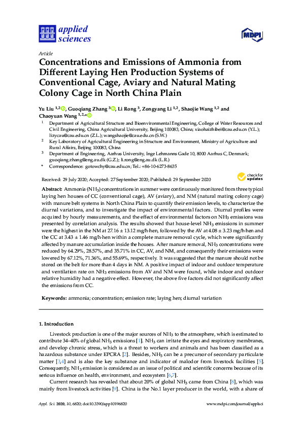 (PDF) Concentrations and Emissions of Ammonia from Different Laying Hen ...