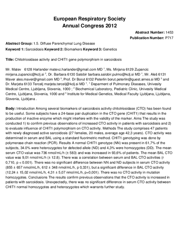 (PDF) Chitotriosidase activity and CHIT1 gene polymorphism in sarcoidosis