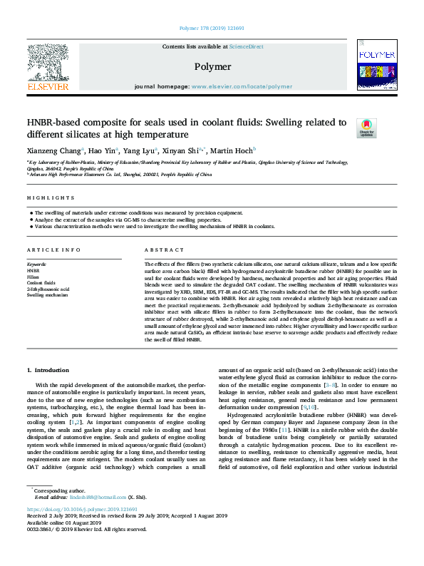 (PDF) HNBR-based composite for seals used in coolant fluids: Swelling ...