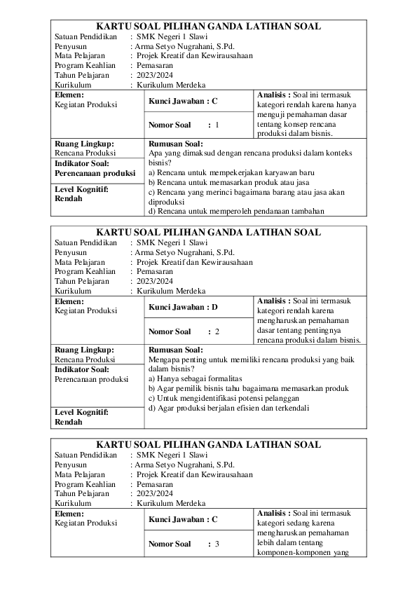 (PDF) Kisi Kisi dan Kartu Soal kwu - PROJEK KREATIF DAN KEWIRAUSAHAAN - ARMA SETYO NUGRAHANI ...