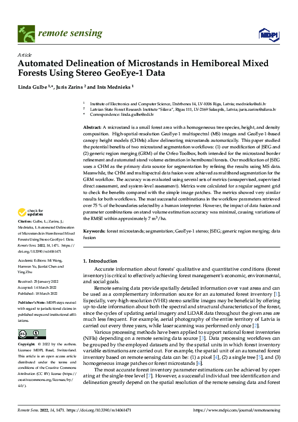 (PDF) Automated Delineation of Microstands in Hemiboreal Mixed Forests Using Stereo GeoEye-1 Data