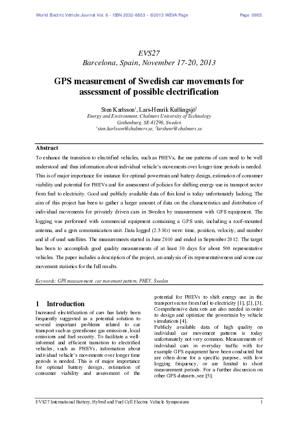 (PDF) GPS measurement of Swedish car movements for assessment of ...