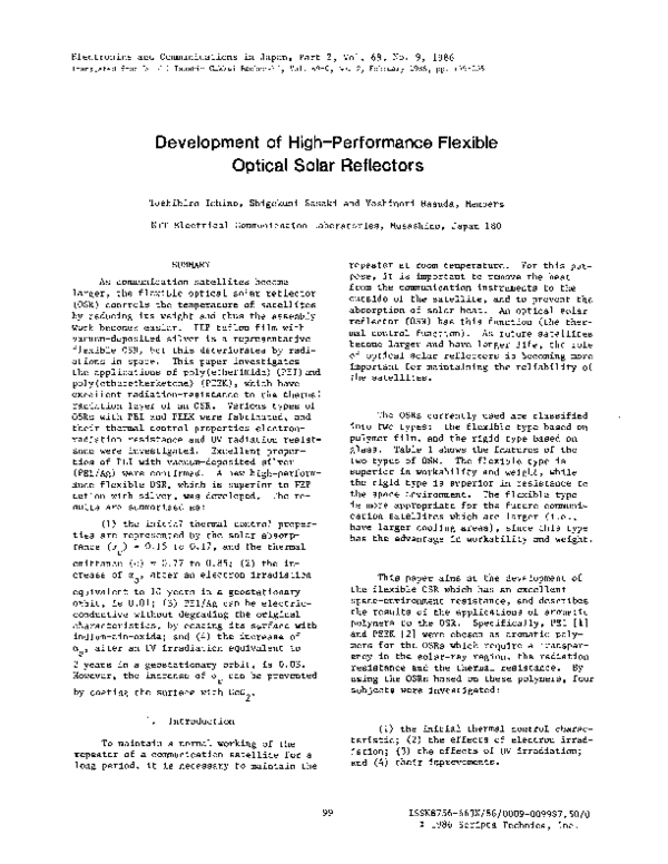 (PDF) Development of high‐performance flexible optical solar reflectors ... (PDF) Development of high‐performance flexible optical solar reflectors ...