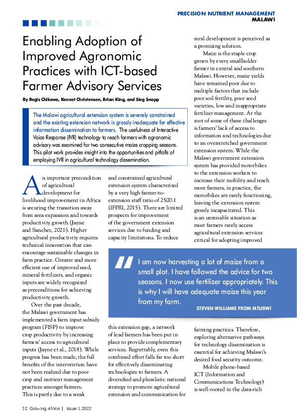 (PDF) Enabling Adoption of Improved Agronomic Practices with ICT-Based ...
