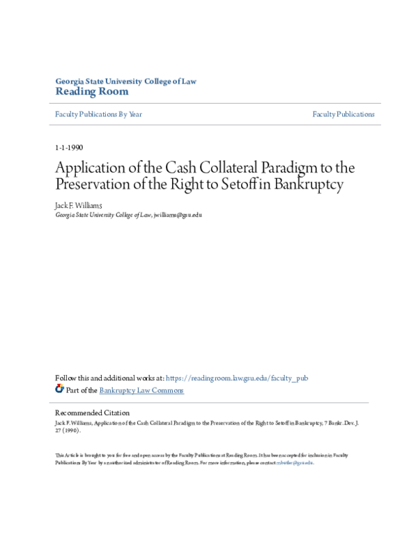 (PDF) Cash Collateral and Setoff in Bankruptcy Law