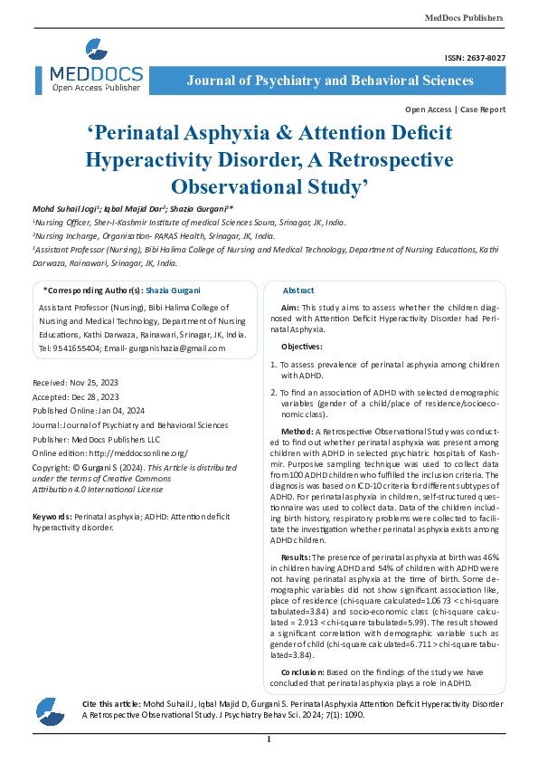 (PDF) Perinatal asphyxia attention deficit hyperactivity disorder a retrospective