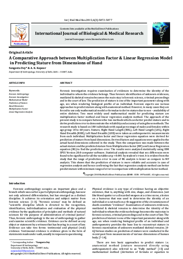 (PDF) A comparative approach between multiplication factor & linear regression model in ...