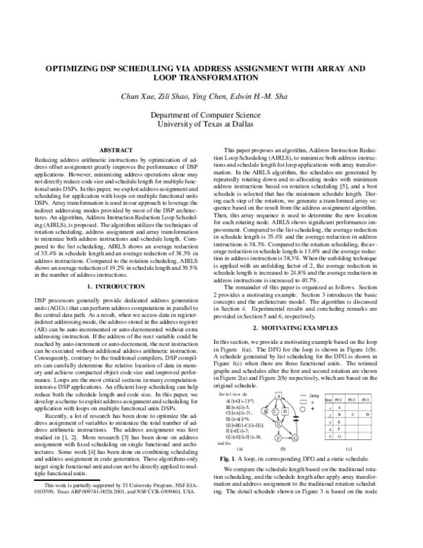 Pdf Optimizing Dsp Scheduling Via Address Assignment With Array And