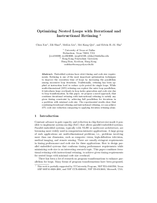 (PDF) Optimizing nested loops with iterational and instructional retiming