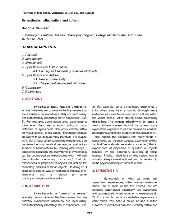 (PDF) Synesthesia, hallucination, and autism