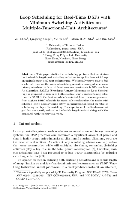 (PDF) Loop Scheduling for Real-Time DSPs with Minimum Switching Activities on Multiple ...