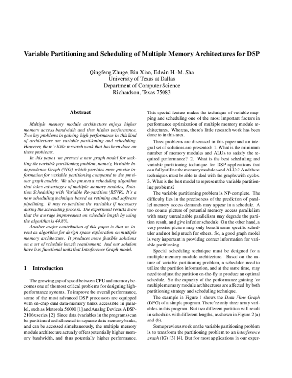 Pdf Variable Partitioning And Scheduling Of Multiple Memory 4082